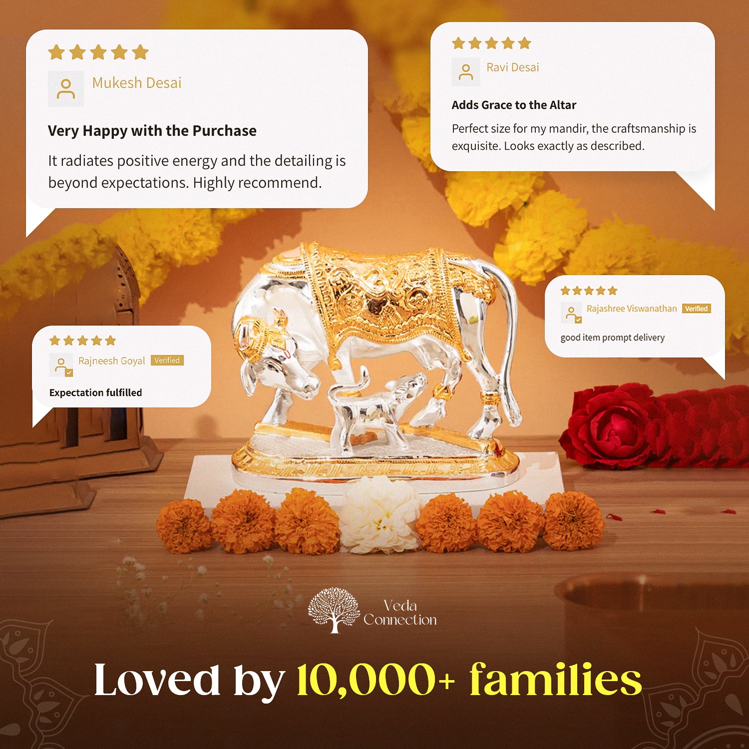 Vastu Kamdhenu Cow with Calf Idol Gold and Silver Plated Statue – Veda Connection