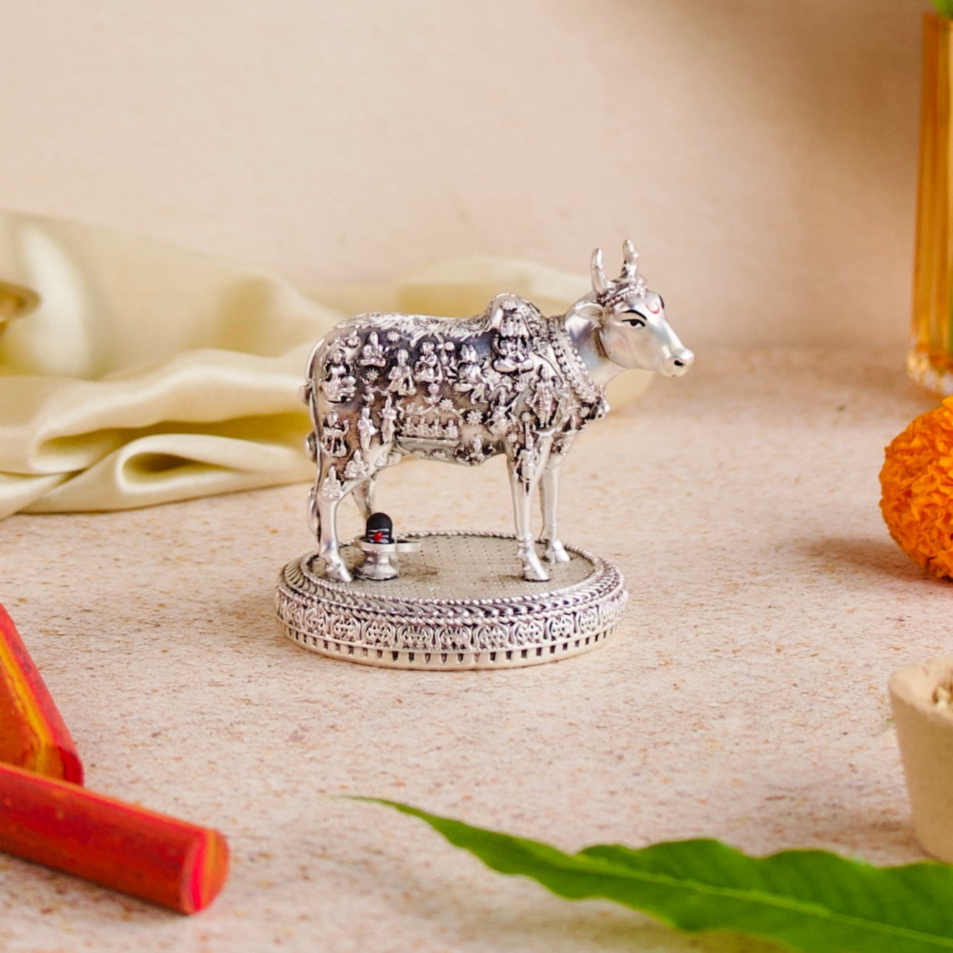 33 Koti Kamdhenu Cow with Shivling Idol Gold Plated – Veda Connection